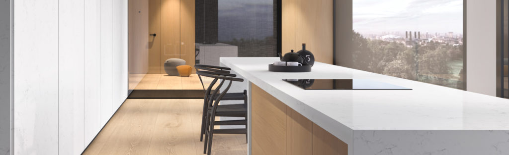 Compac Unique Carrara Quartz Worktops - Bluestone
