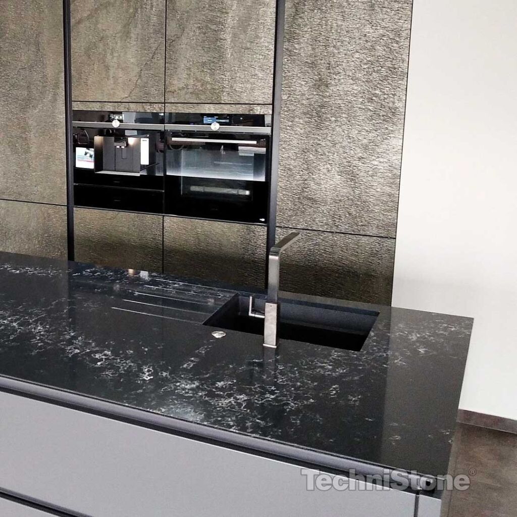 Technistone Pearl Delta Quartz Worktops - Bluestone